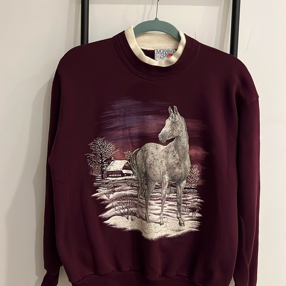 morning sun | Tops | Vintage Morning Sun Womens Burgundy Graphic Long ...